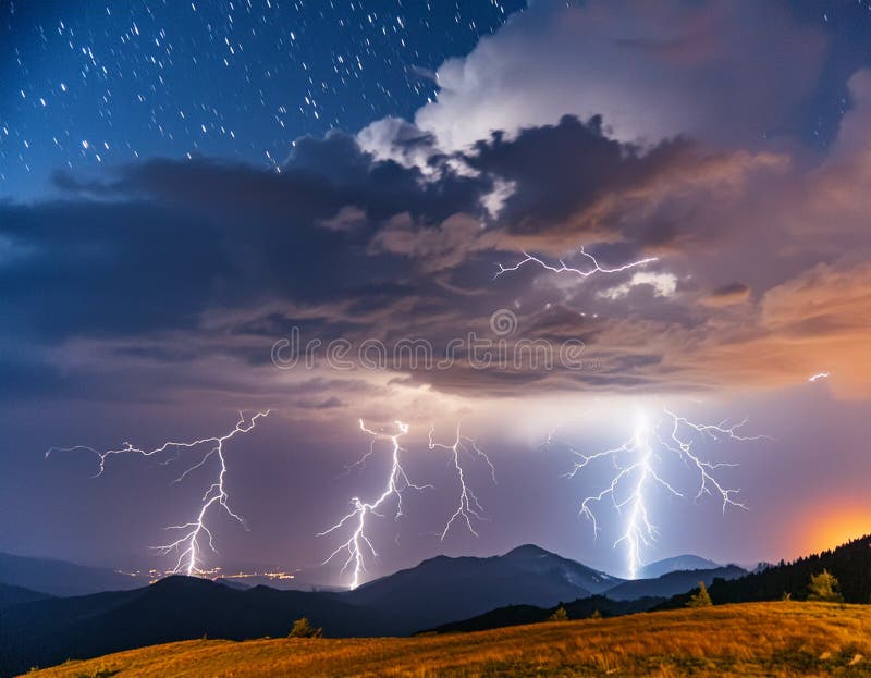 Dramatic Lightning Strike in Stormy Sky Stock Photo - Image of moody ...