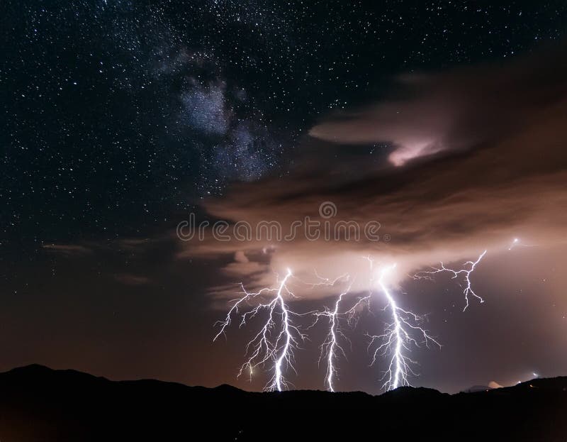 Dramatic Lightning Strike in Stormy Sky Stock Image - Image of night ...