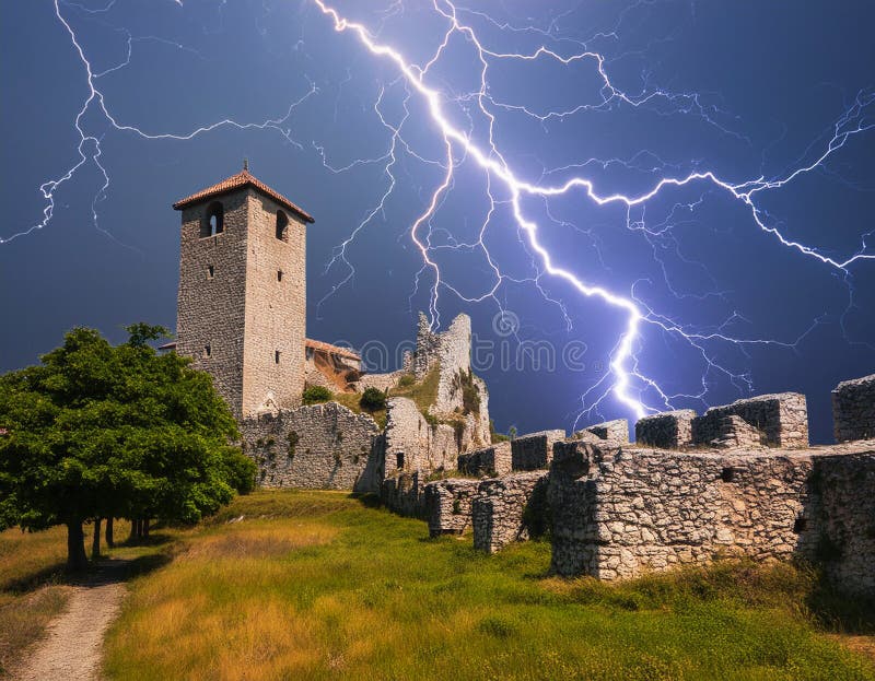 Dramatic Lightning Strike in Stormy Sky Stock Image - Image of ...