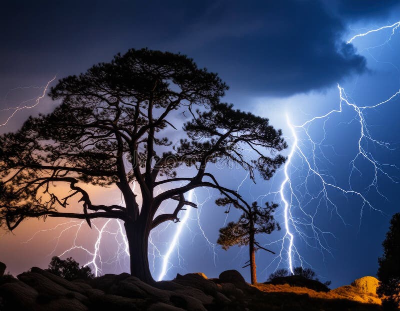 Dramatic Lightning Strike in Stormy Sky Stock Image - Image of clouds ...