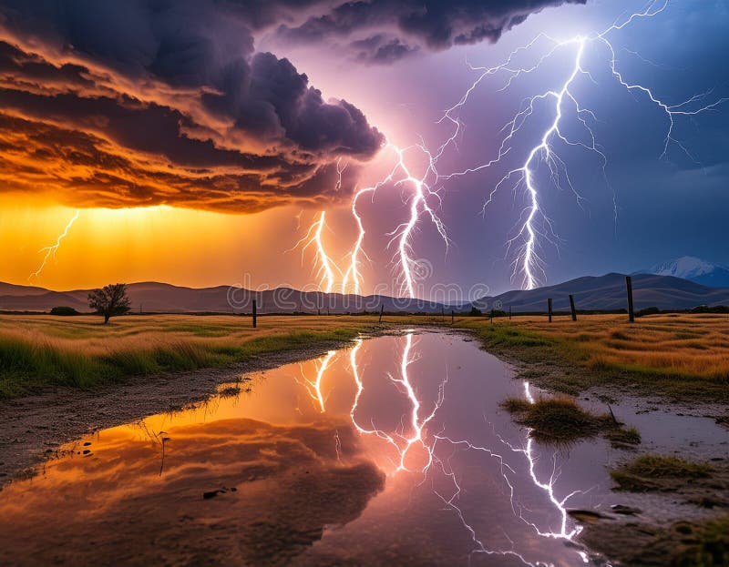 Dramatic Lightning Strike in Stormy Sky Stock Photo - Image of intense ...