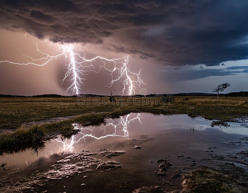 Dramatic Lightning Strike in Stormy Sky Stock Photo - Image of dramatic ...