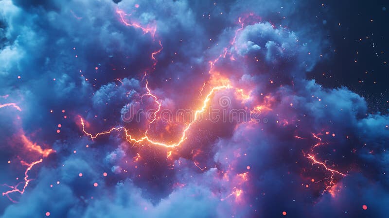 Dramatic Lightning Strikes Across Stormy Sky Intense Clouds and Fiery ...