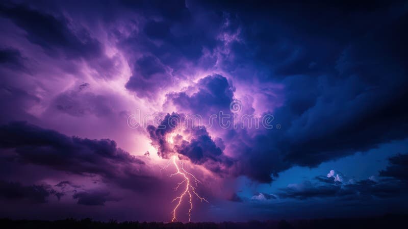 Dramatic Lightning Strikes through Colorful Clouds at Night in a ...