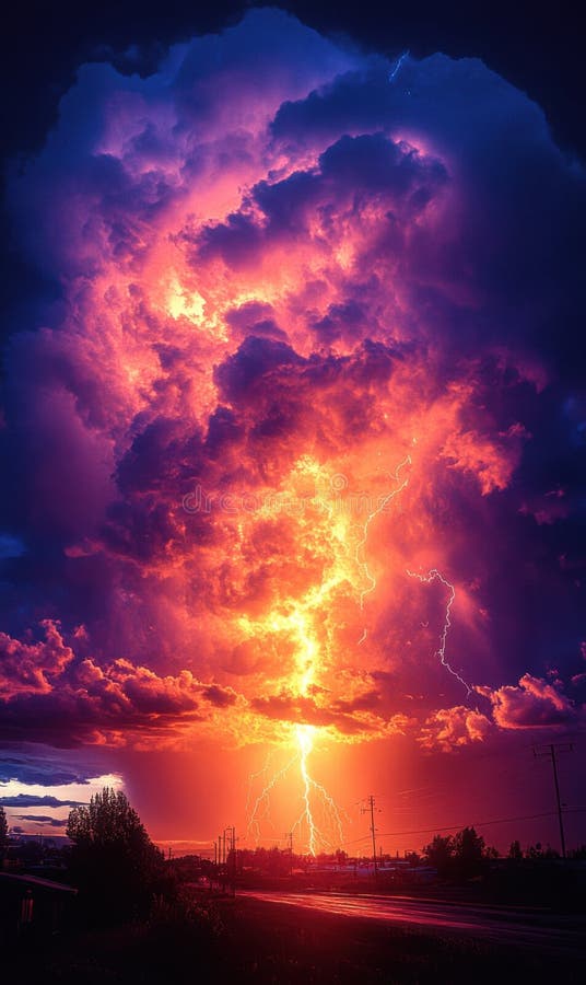Dramatic Lightning Strikes Illuminate Colorful Storm Clouds at Sunset ...