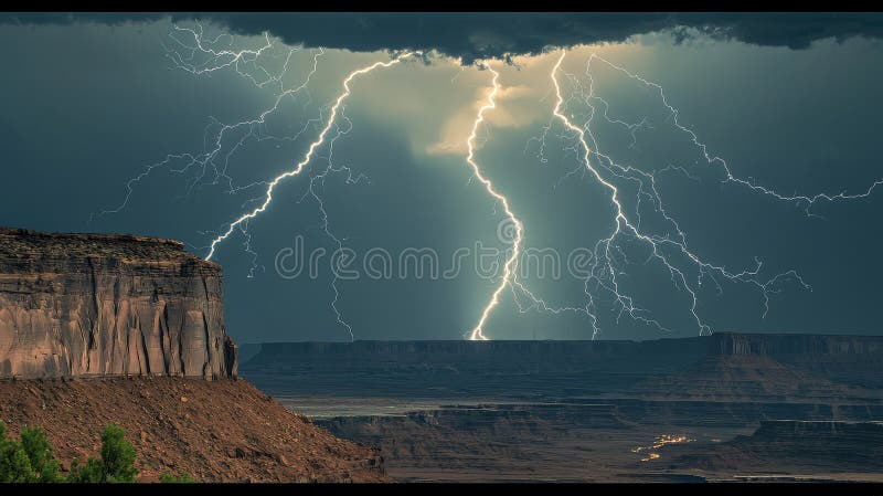 Dramatic Lightning Strikes Illuminate the Desert Landscape with a ...