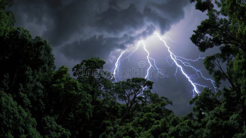 Dramatic Lightning Strikes in the Lush and Vibrant Green Forest during ...
