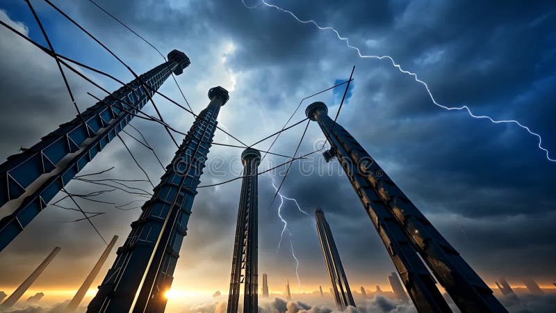 Dramatic Lightning Strikes Modern Architectural Towers at Sunset Stock Video - Video of dramatic ...