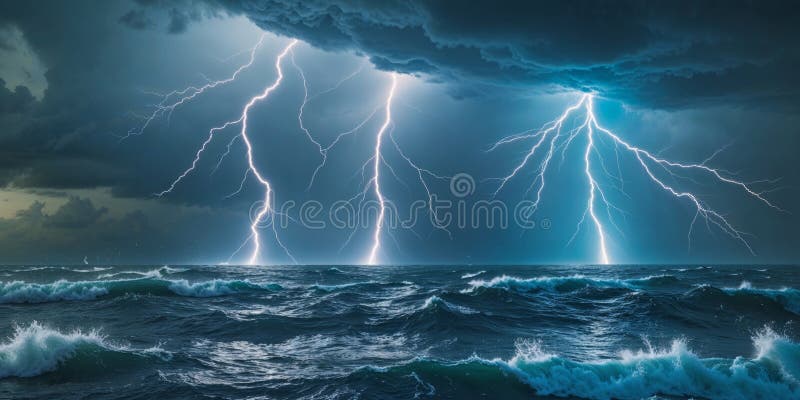 Dramatic Lightning Strikes Over Ocean Under Stormy Sky Stock Photos - Free & Royalty-Free Stock ...