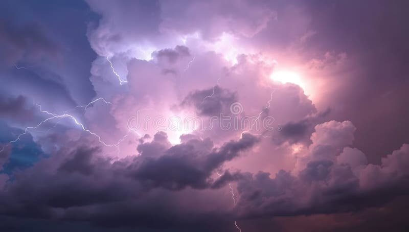 Dramatic Lightning Strikes through Purple Storm Clouds Stock ...