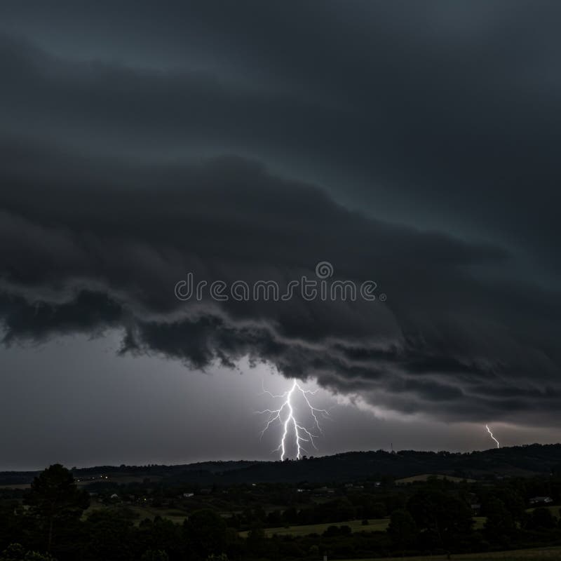 Dramatic Lightning Strikes Under Dark Storm Clouds Stock Illustration - Illustration of clouds ...