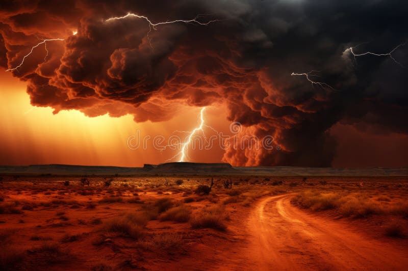 Dramatic Lightning in Wild Landscape Stock Illustration - Illustration ...