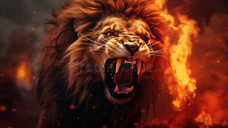 Dramatic lion on fire stock illustration. Illustration of cceptual ...