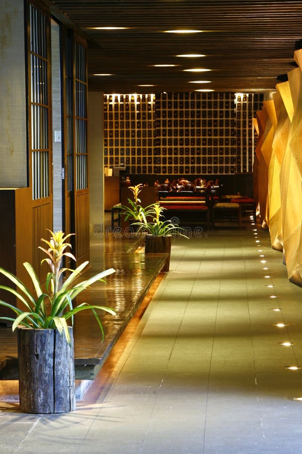 Dramatic Lit Hallway of an Asian Themed Restaurant Stock Photo - Image ...