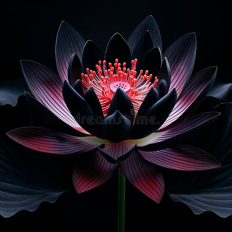 Dramatic Lotus Flower Centered on Dark Artistic Black Background Stock ...