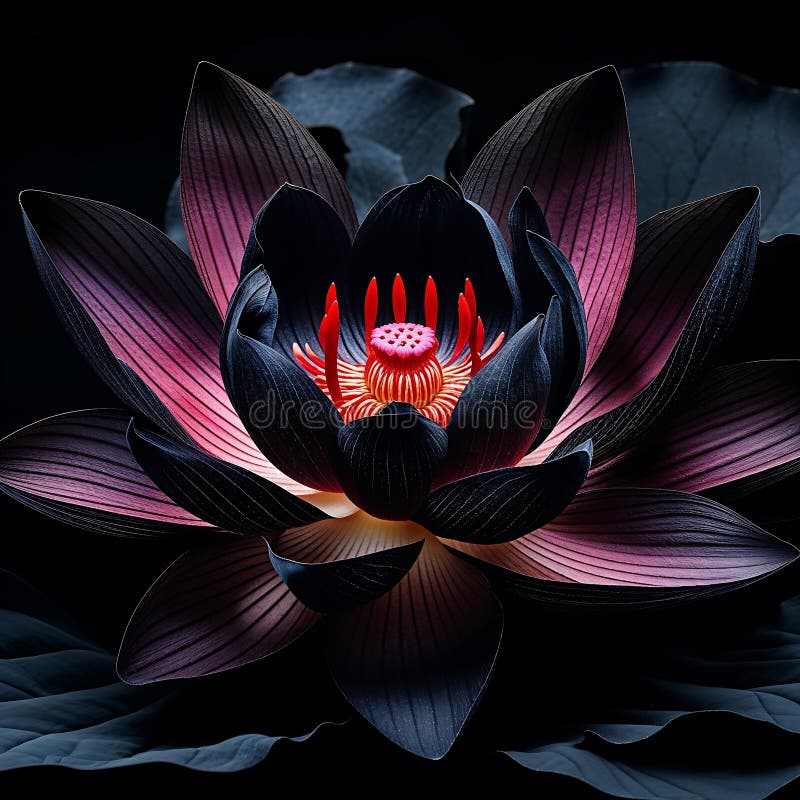 Dramatic Lotus Flower Centered on Dark Artistic Black Background Stock ...