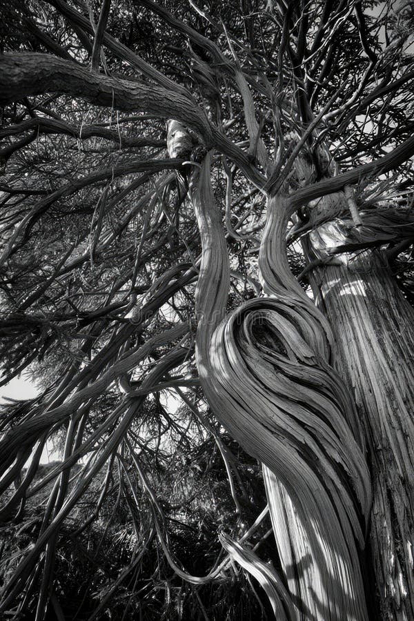 Dramatic Low-angle Black and White Image of a Textured Tree with ...