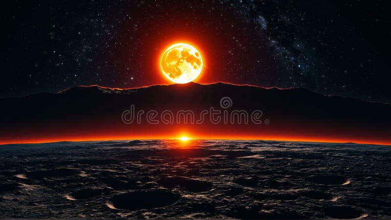 Dramatic Lunar Eclipse Over Desert Landscape with Starry Sky Stock ...