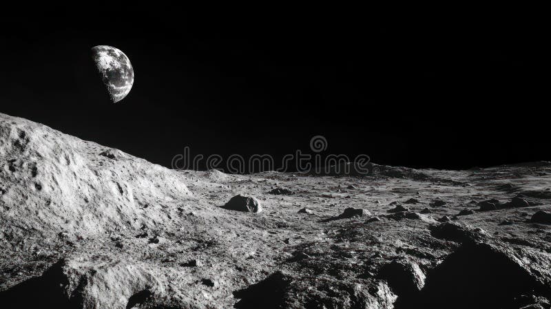 Dramatic Lunar Landscape with Earth in View Space Exploration Image ...