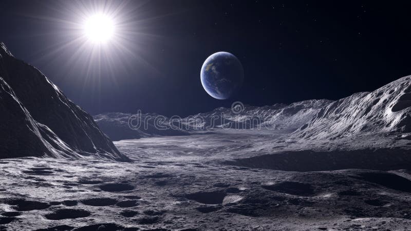 Dramatic Lunar Landscape with Towering Mountains, Deep Craters, and ...