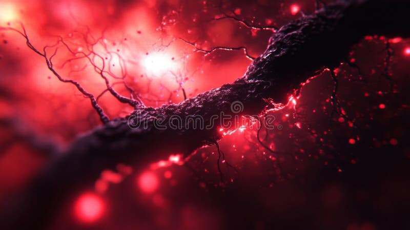 Dramatic Macro View of Dark Nerves with Red Glows and Abstract ...