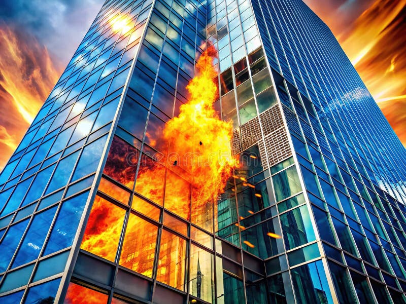 Dramatic Macro View of a HighRise Fire Intense Flames Engulfing a ...