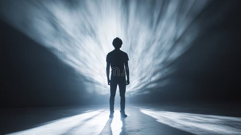 Dramatic Man S Silhouette in Bright Light Casting Striking Shadow for ...