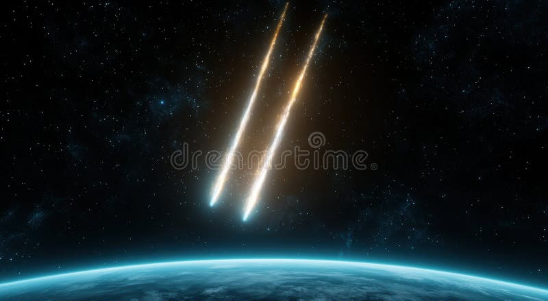 Dramatic Meteor Shower Over Planet Earth Stock Illustration ...