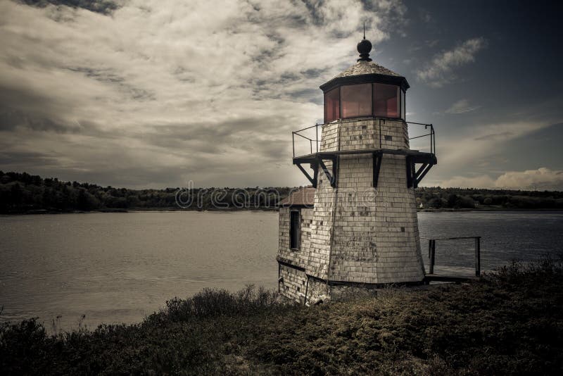 Squirrel Point Lighthouse Goldenrod Foreground Stock Photo - Image of ...