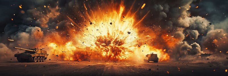 Dramatic Military Themed Banner Featuring Massive Explosion, Ash, Smoke ...