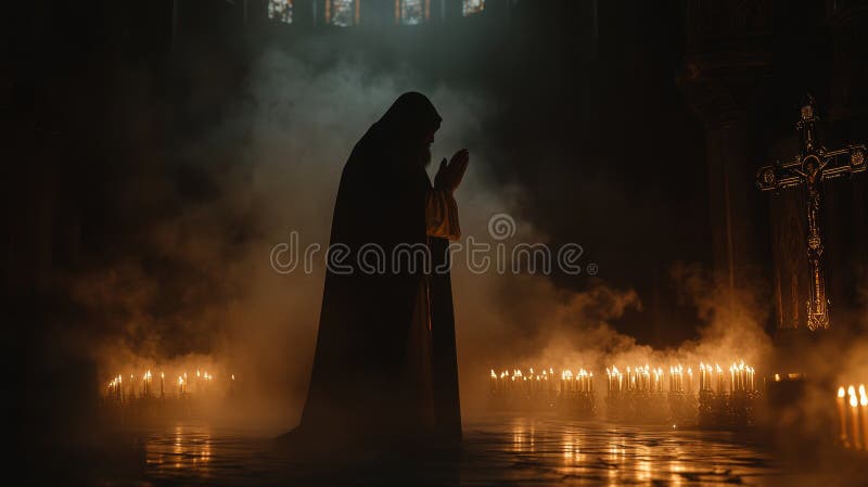 Dramatic Minimalist Easter Scene in Dark Cathedral Featuring Silhouette ...