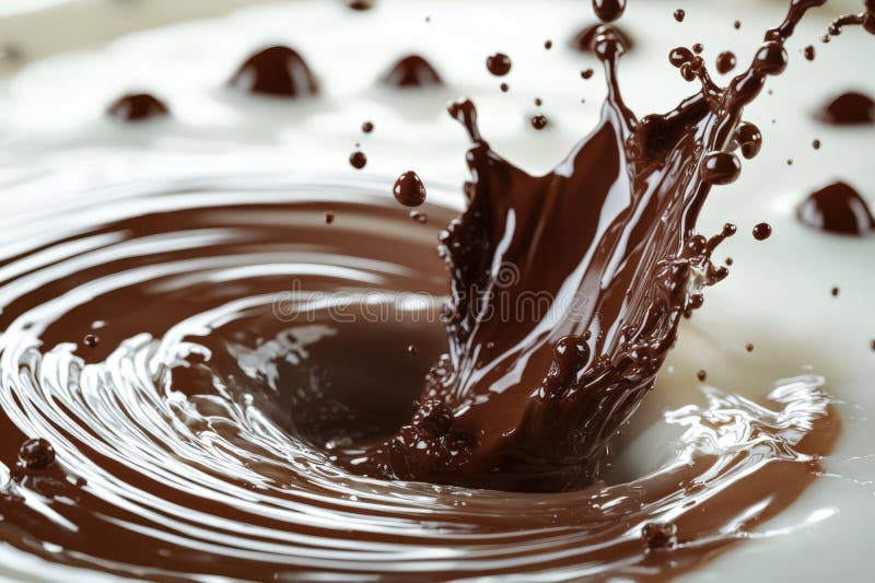 Dramatic Molten Chocolate Splash Creating Ripples in Creamy Milk at ...