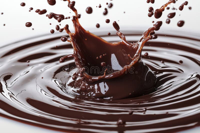 Dramatic Molten Chocolate Splash Creating Ripples in Rich Milk Pool ...