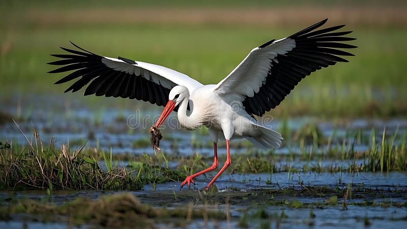 Stork Successfully Capturing a Frog in Its Beak Stock Illustration ...