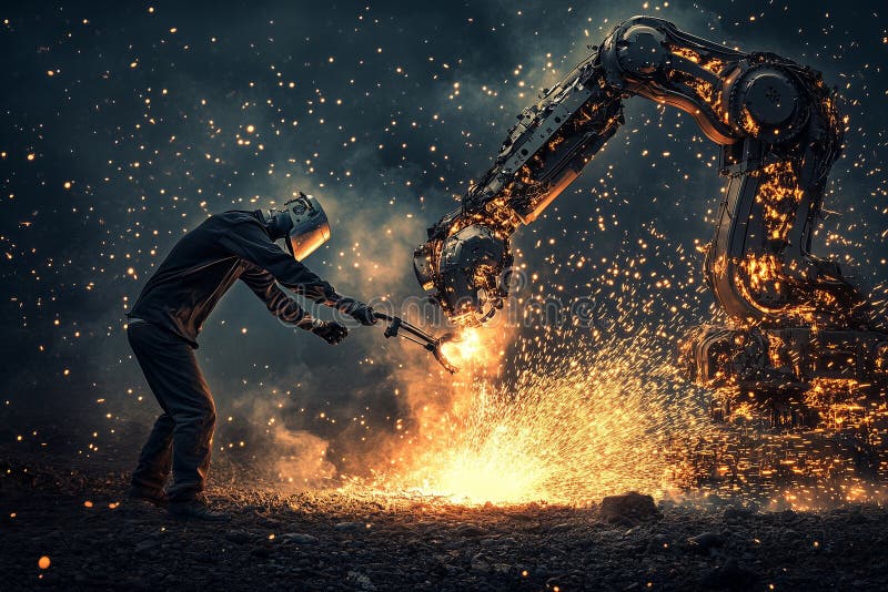 Blacksmith Forging Metal Sparks Flying Workshop Night Stock Photos ...