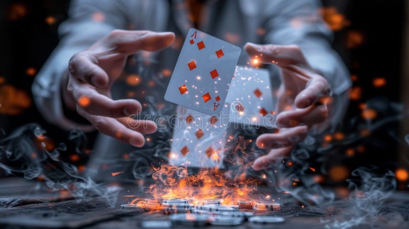 Dramatic Moment Card Player Revealing Winning Hand with Confidence in ...