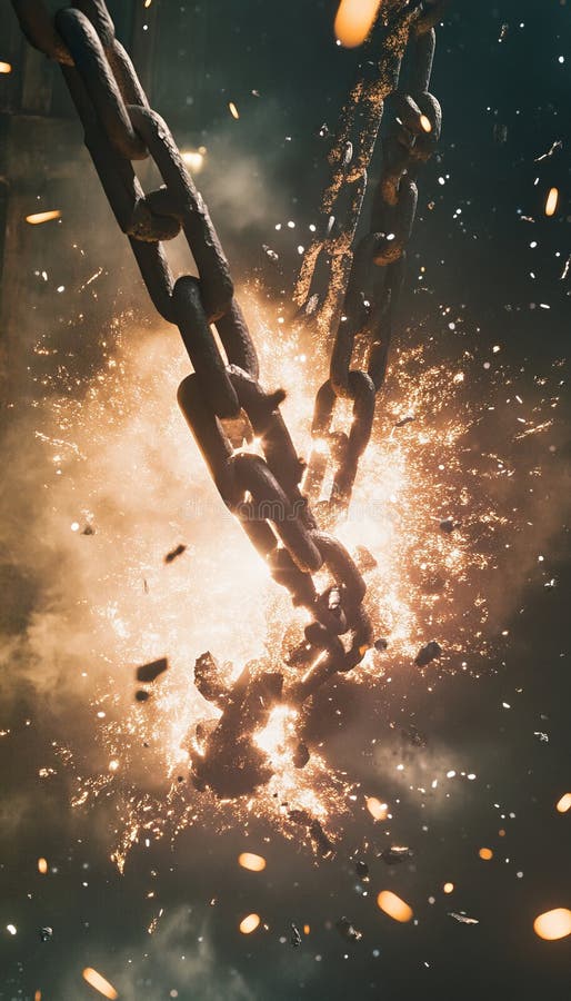 Dramatic Moment of Heavy Iron Chains Breaking, Illuminating with Bright ...