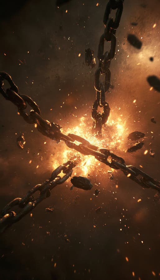 Dramatic Moment of Heavy Iron Chains Breaking, Illuminating the Scene ...