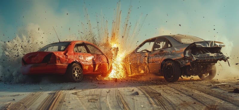 Dramatic Moment of Impact in Controlled Crash Test with Metal Crumpling ...