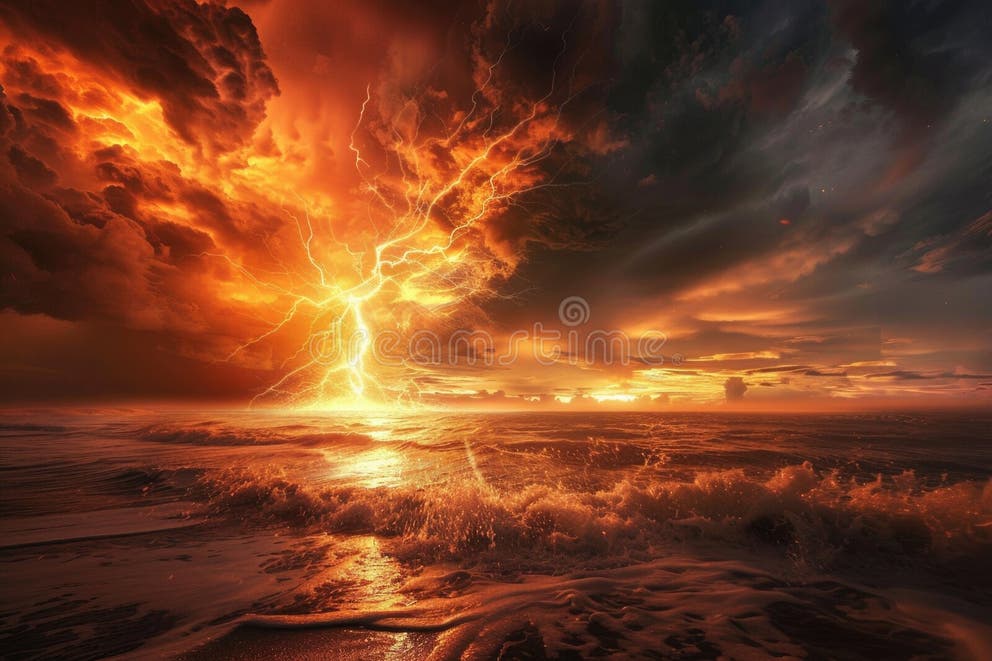 A Dramatic Moment when a Lightning Bolt Emerges from the Clouds As the ...