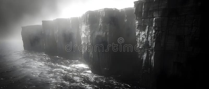 Dramatic Monochrome Image: Cliffs with Deep Shadows and Textured Rock ...