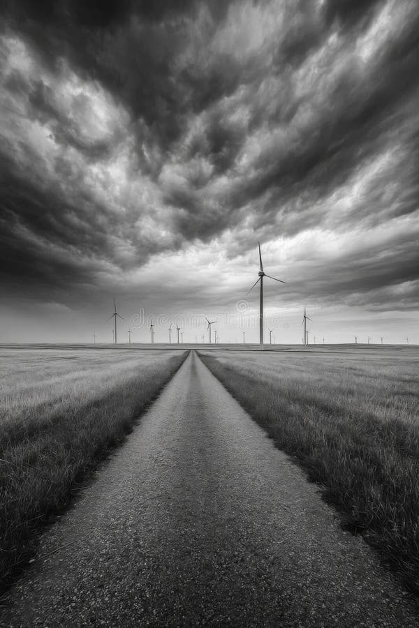 Dramatic Monochrome Landscape with a Road through a Field Stock ...
