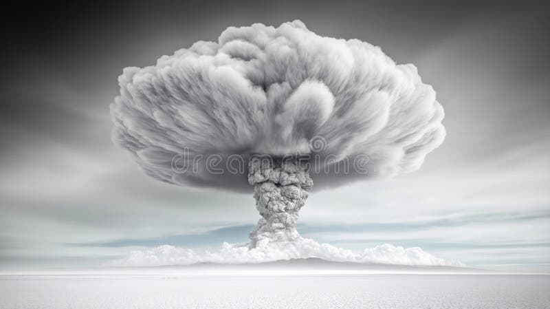 Dramatic Monochrome Nuclear Explosion in Desolate Landscape Stock ...