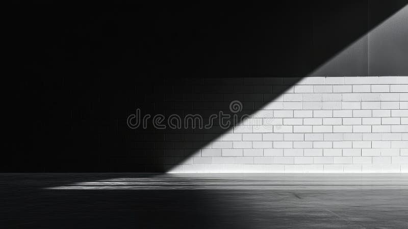 Dramatic Monochrome: Sunlight on Brick Wall Interior Space, Contrast of ...