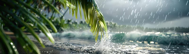 Dramatic Monsoon Rainstorm Over Tropical Beach Stock Illustration ...