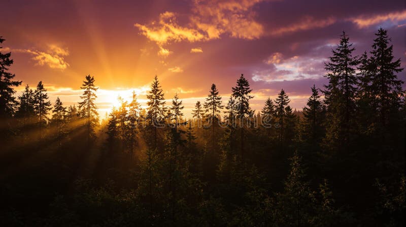 Dramatic Moody Forest Landscape in Nature Reserve Stock Illustration ...