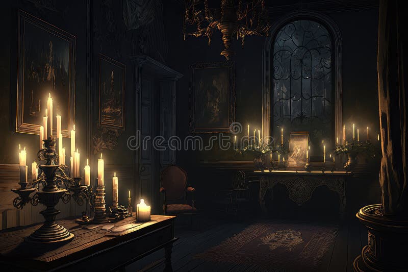 Dramatic and Moody Interior, with Candlelight Flickering and the Room ...