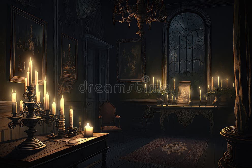 Dramatic and Moody Interior, with Candlelight Flickering and the Room ...