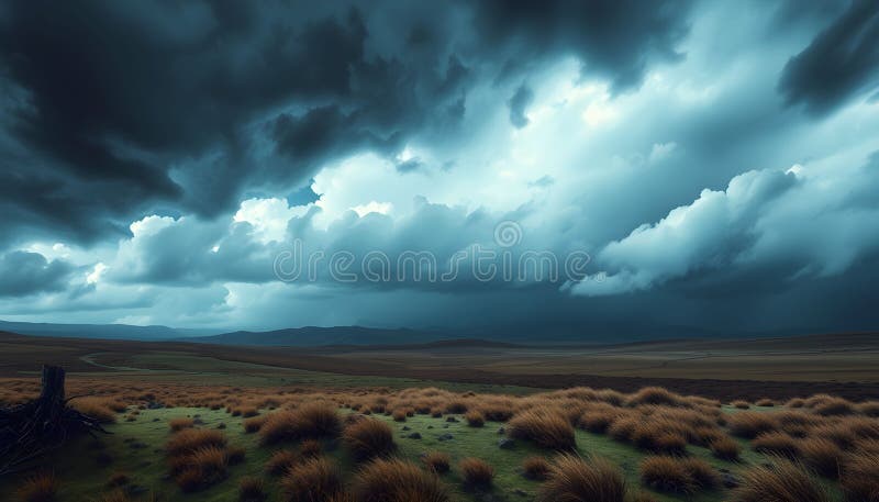 Dramatic Moody Landscape Under a Stormy Sky Stock Illustration ...