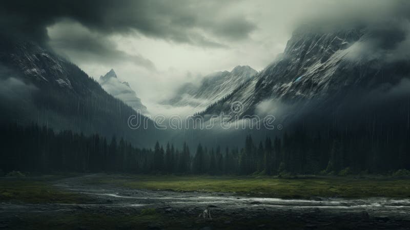 Dramatic and Moody Mountain Scenery Stock Illustration - Illustration ...